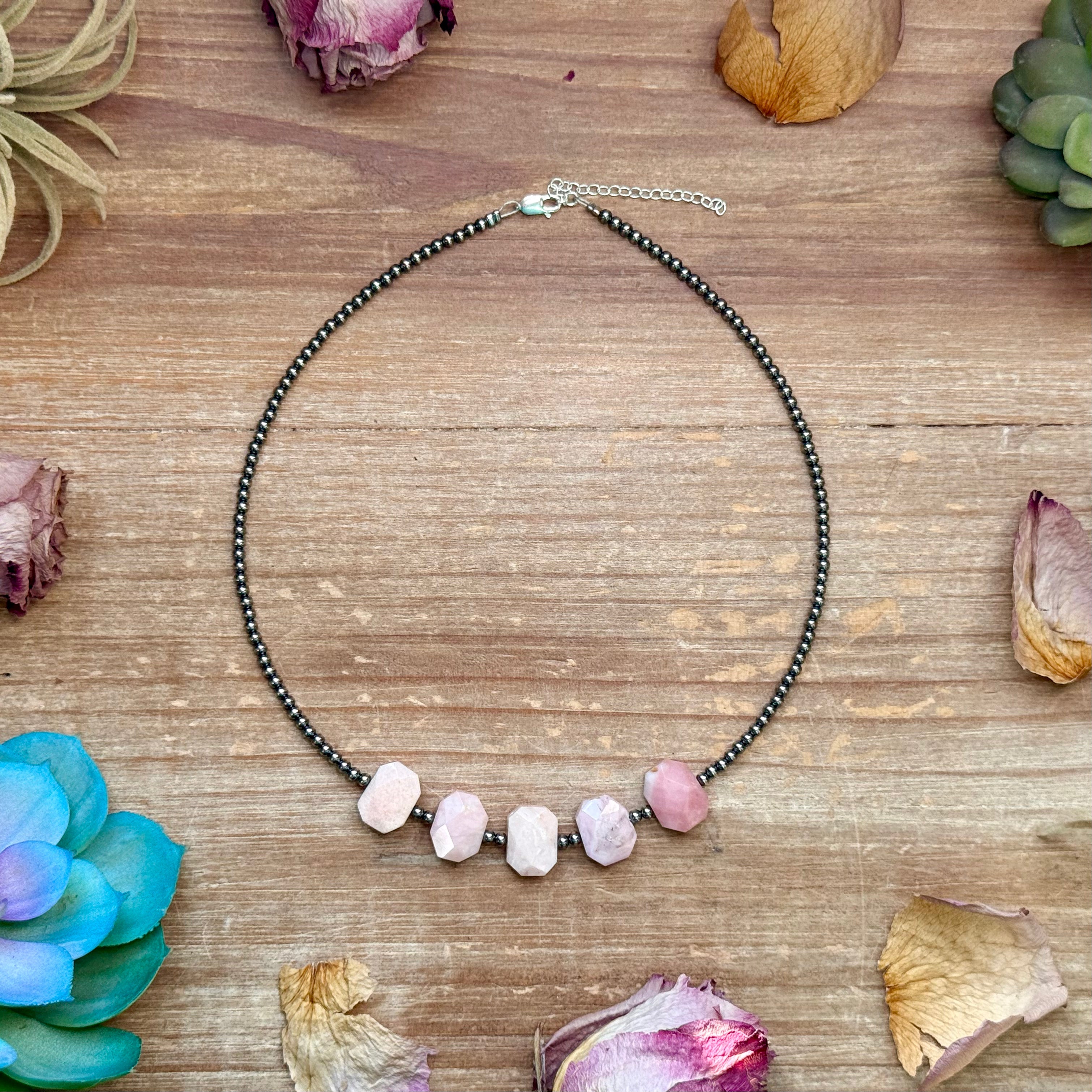Pink Opal & Sterling Silver Pearl Necklace | The Bijoux FAB – The ...